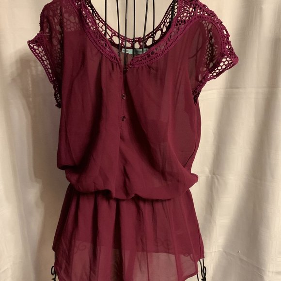 Maurices | Tops | Maurices Womens Size Xs Burgandy Sheer Blouse With ...